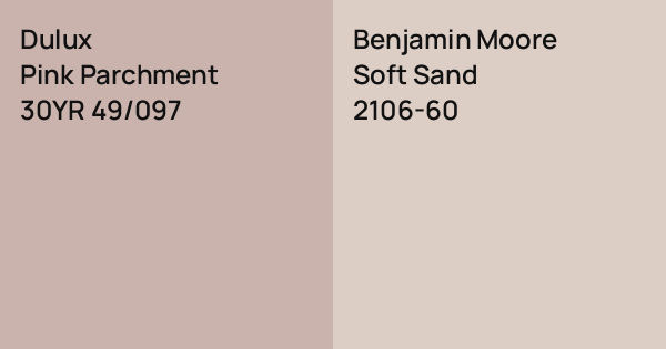 Dulux Pink Parchment vs. Benjamin Moore Soft Sand comparison