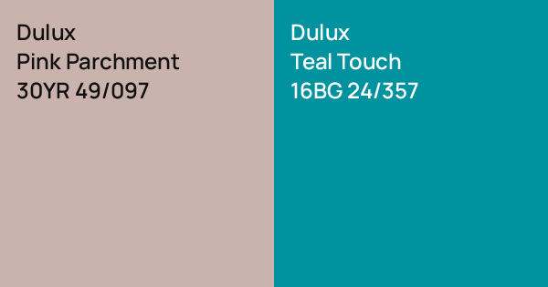 Dulux Pink Parchment vs. Dulux Teal Touch comparison