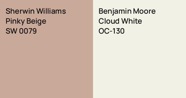 Sherwin Williams Pinky Beige vs. Benjamin Moore Cloud White comparison