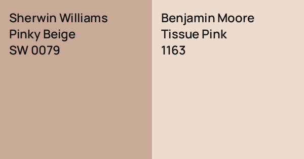 Sherwin Williams Pinky Beige vs. Benjamin Moore Tissue Pink comparison