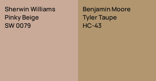 Sherwin Williams Pinky Beige vs. Benjamin Moore Tyler Taupe comparison