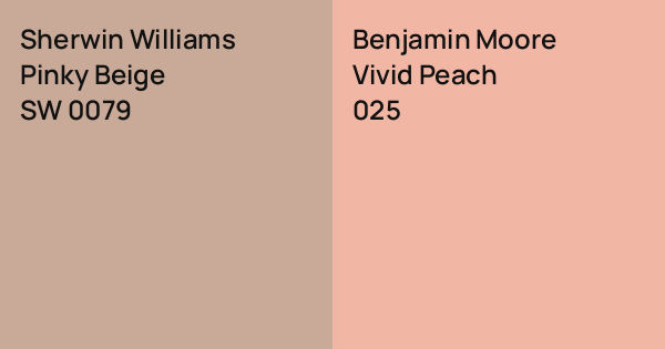 Sherwin Williams Pinky Beige vs. Benjamin Moore Vivid Peach comparison