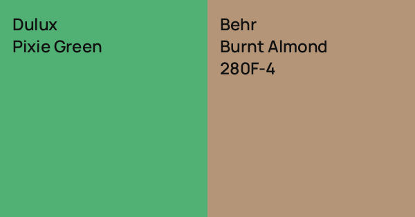 Dulux Pixie Green vs. Behr Burnt Almond comparison