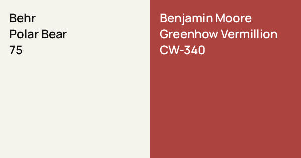 Behr Polar Bear vs. Benjamin Moore Greenhow Vermillion comparison