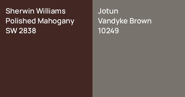 Sherwin Williams Polished Mahogany vs. Jotun Vandyke Brown comparison