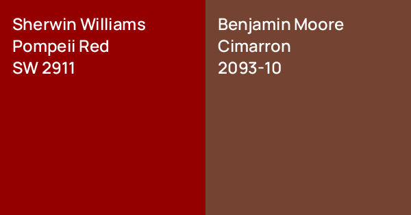 Sherwin Williams Pompeii Red vs. Benjamin Moore Cimarron comparison