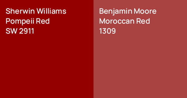 Sherwin Williams Pompeii Red vs. Benjamin Moore Moroccan Red comparison