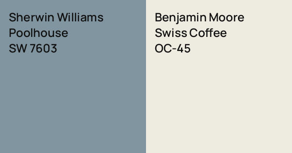 Sherwin Williams Poolhouse vs. Benjamin Moore Swiss Coffee comparison
