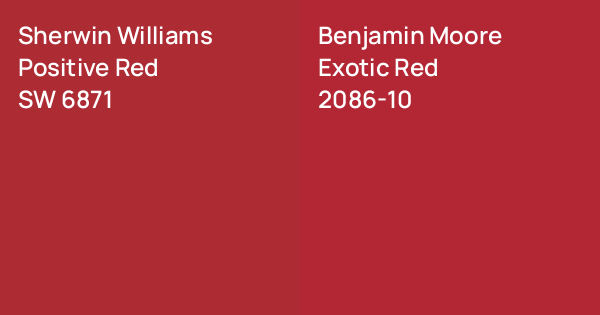 Sherwin Williams Positive Red vs. Benjamin Moore Exotic Red comparison