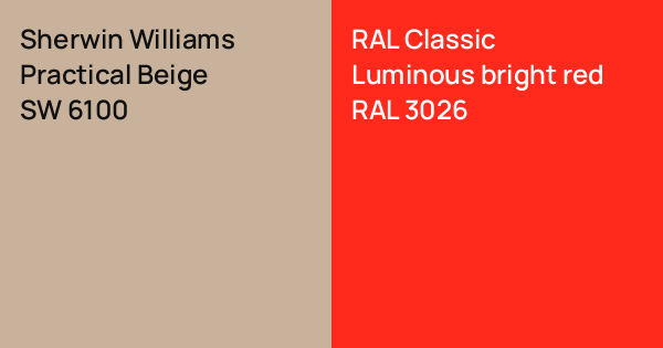 Sherwin Williams Practical Beige vs. RAL Classic Luminous bright red ...