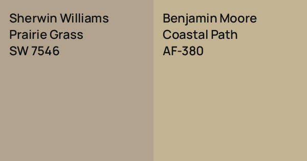 Sherwin Williams Prairie Grass vs. Benjamin Moore Coastal Path comparison