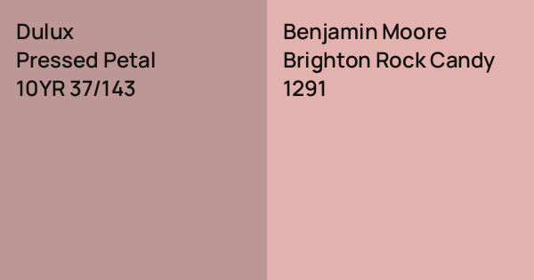 Dulux Pressed Petal vs. Benjamin Moore Brighton Rock Candy comparison
