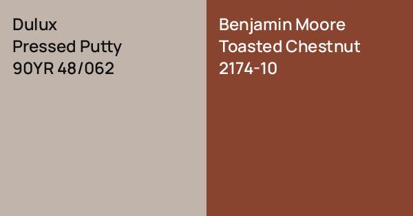 Dulux Pressed Putty vs. Benjamin Moore Toasted Chestnut comparison