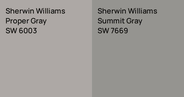 Sherwin Williams Proper Gray vs. Sherwin Williams Summit Gray comparison