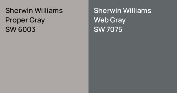 Sherwin Williams Proper Gray vs. Sherwin Williams Web Gray comparison