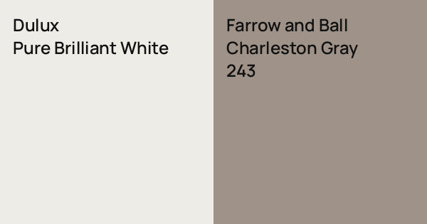 Dulux Pure Brilliant White vs. Farrow and Ball Charleston Gray comparison