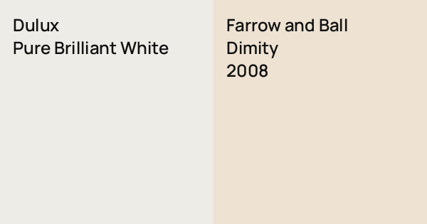 Dulux Pure Brilliant White vs. Farrow and Ball Dimity comparison
