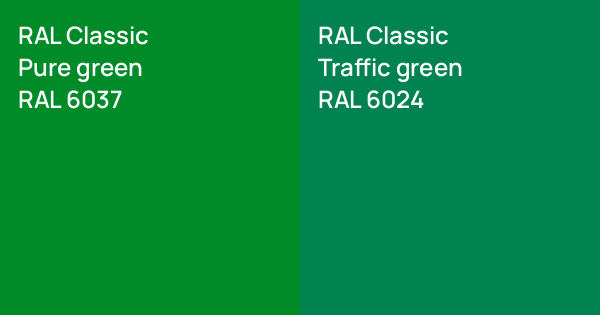 RAL Classic Pure green vs. RAL Classic Traffic green comparison