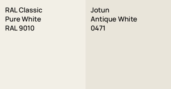 RAL Classic Pure White vs. Jotun Antique White comparison