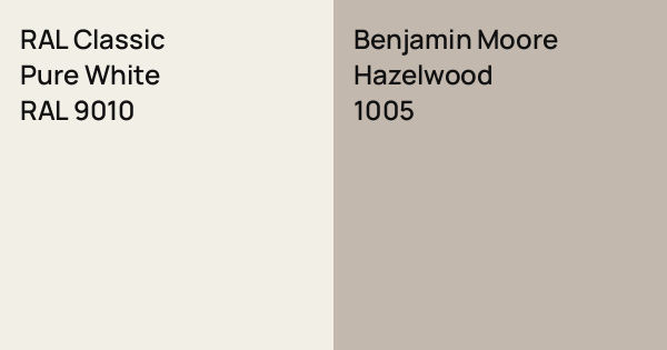RAL Classic Pure White vs. Benjamin Moore Hazelwood comparison