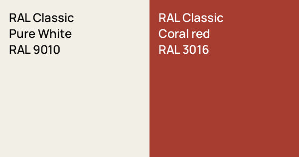 RAL Classic Pure White vs. RAL Classic Coral red comparison