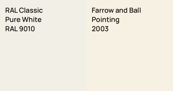 RAL Classic Pure White vs. Farrow and Ball Pointing comparison