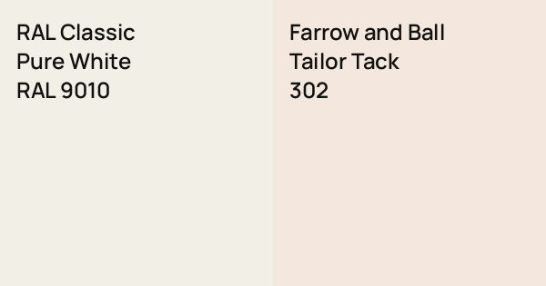 RAL Classic Pure White vs. Farrow and Ball Tailor Tack comparison