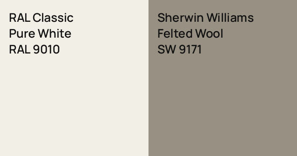 RAL Classic Pure White vs. Sherwin Williams Felted Wool comparison