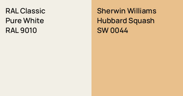 RAL Classic Pure White vs. Sherwin Williams Hubbard Squash comparison