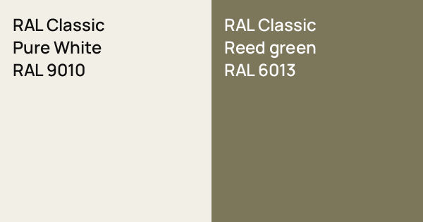 RAL Classic Pure White vs. RAL Classic Reed green comparison