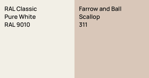 RAL Classic Pure White vs. Farrow and Ball Scallop comparison