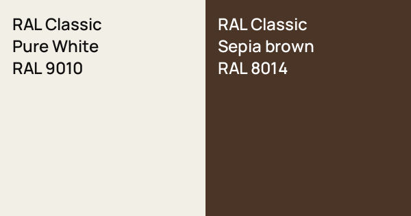 RAL Classic Pure White vs. RAL Classic Sepia brown comparison