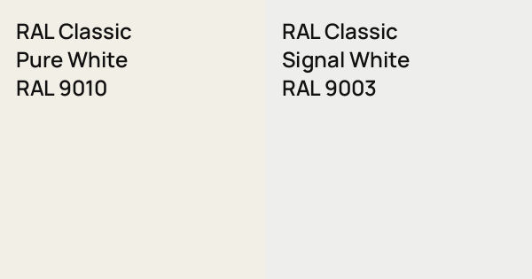 RAL Classic Pure White vs. RAL Classic Signal White comparison