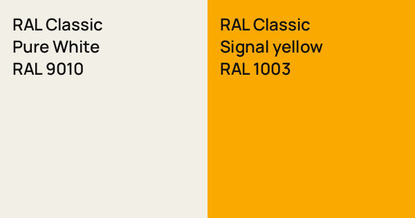 RAL Classic Pure White vs. RAL Classic Signal yellow comparison