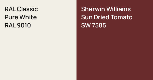 RAL Classic Pure White vs. Sherwin Williams Sun Dried Tomato comparison