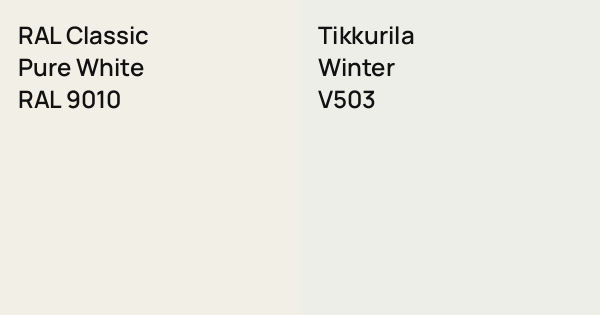 RAL Classic Pure White vs. Tikkurila Winter comparison