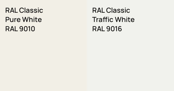 RAL Classic Pure White vs. RAL Classic Traffic White comparison