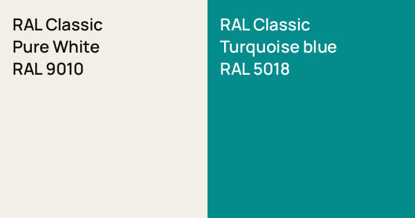 RAL Classic Pure White vs. RAL Classic Turquoise blue comparison