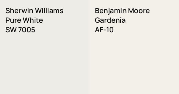 Sherwin Williams Pure White vs. Benjamin Moore Gardenia comparison