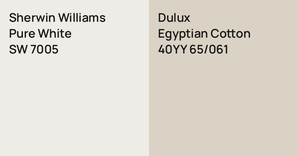 Sherwin Williams Pure White vs. Dulux Egyptian Cotton comparison