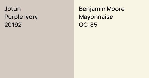 Jotun Purple Ivory vs. Benjamin Moore Mayonnaise comparison