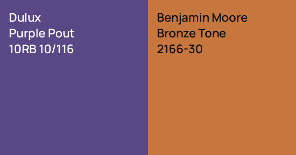 Dulux Purple Pout vs. Benjamin Moore Bronze Tone comparison