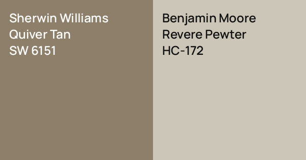 Sherwin Williams Quiver Tan vs. Benjamin Moore Revere Pewter comparison
