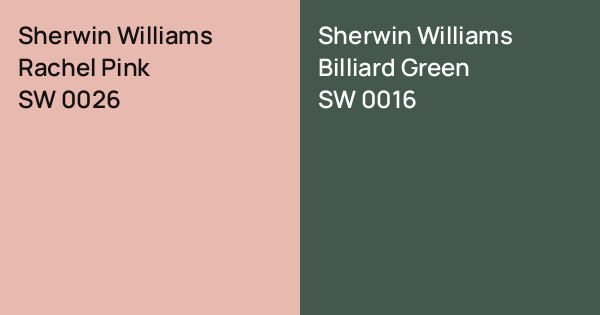 Sherwin Williams Rachel Pink vs. Sherwin Williams Billiard Green comparison