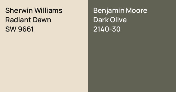 Sherwin Williams Radiant Dawn vs. Benjamin Moore Dark Olive comparison