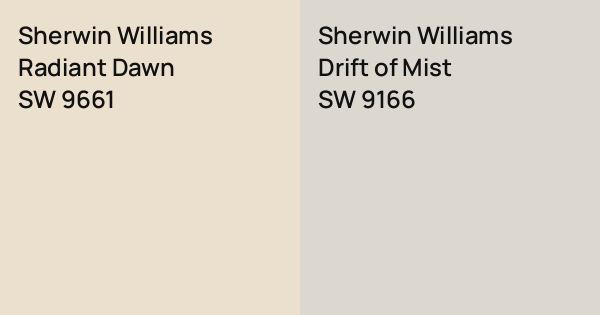 Sherwin Williams Radiant Dawn vs. Sherwin Williams Drift of Mist comparison