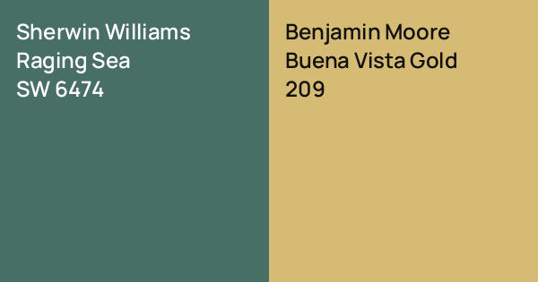 Sherwin Williams Raging Sea vs. Benjamin Moore Buena Vista Gold comparison