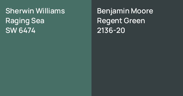 Sherwin Williams Raging Sea vs. Benjamin Moore Regent Green comparison