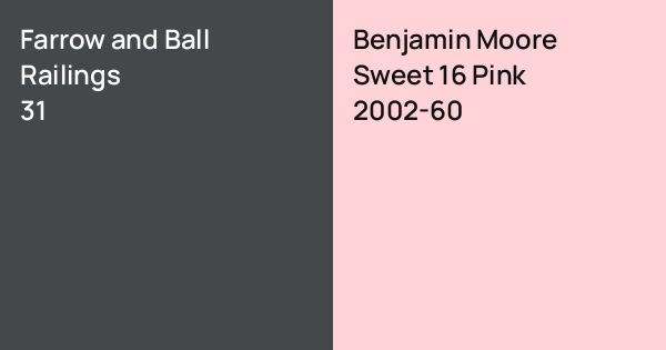 Farrow and Ball Railings vs. Benjamin Moore Sweet 16 Pink comparison