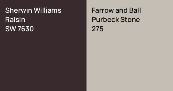 Sherwin Williams Raisin vs. Farrow and Ball Purbeck Stone comparison